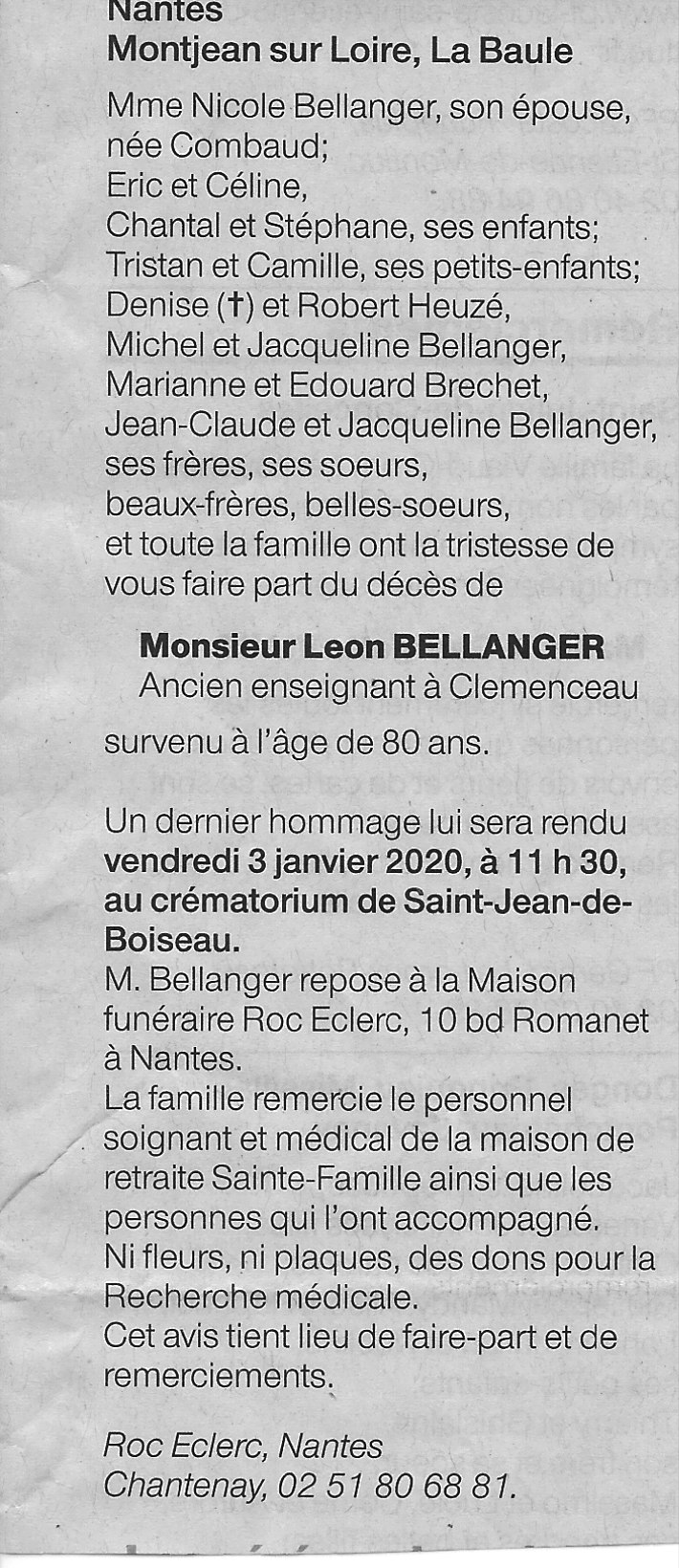 2019/12/31 – Disparition de Léon Bellanger, ancien professeur de ...