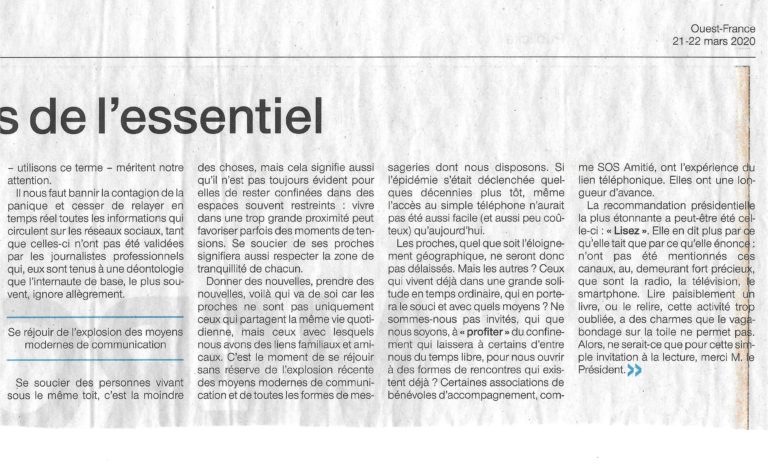 2020/03/21 et 22 – « Retrouver le sens de l’essentiel » (Jacques Ricot ...