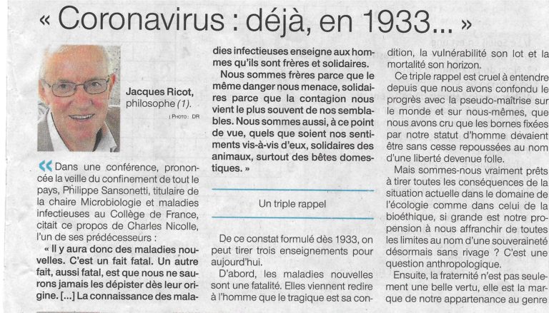 2020/04/27 – « Coronavirus : déjà, en 1933… » (Jacques Ricot) | Georges ...