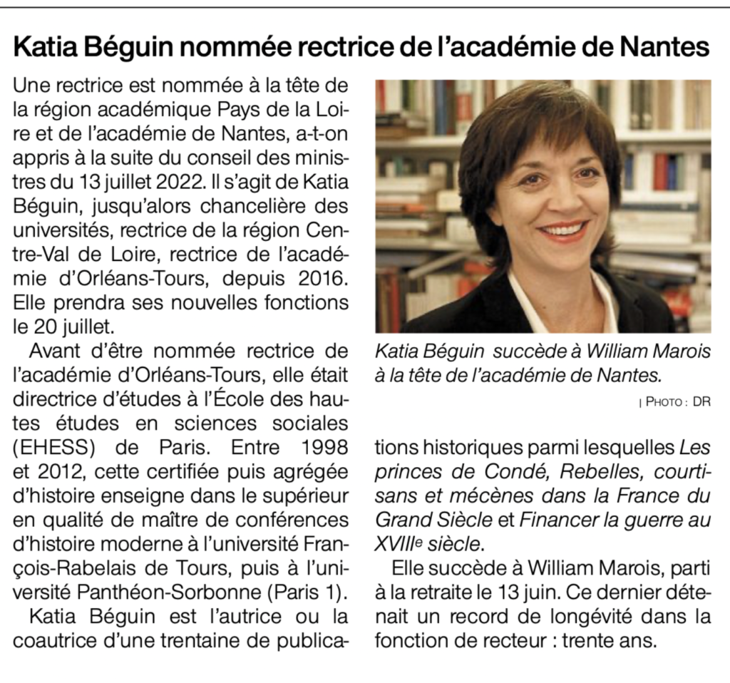 2022/07/13 – Katia Béguin nommée rectrice de l’académie de Nantes ...