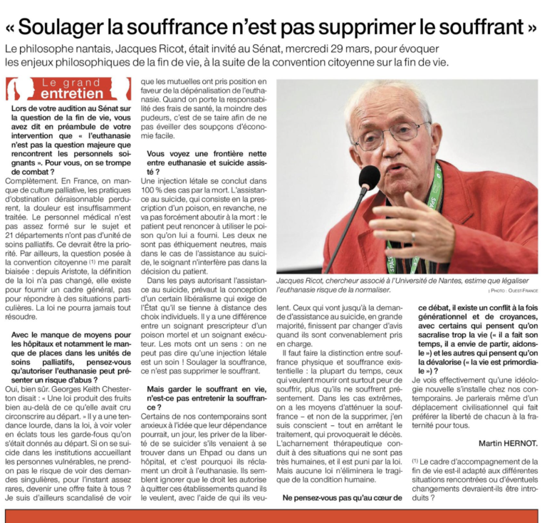 2023/03/29 – Le philosophe Jacques Ricot invité au Sénat (Ouest-France ...