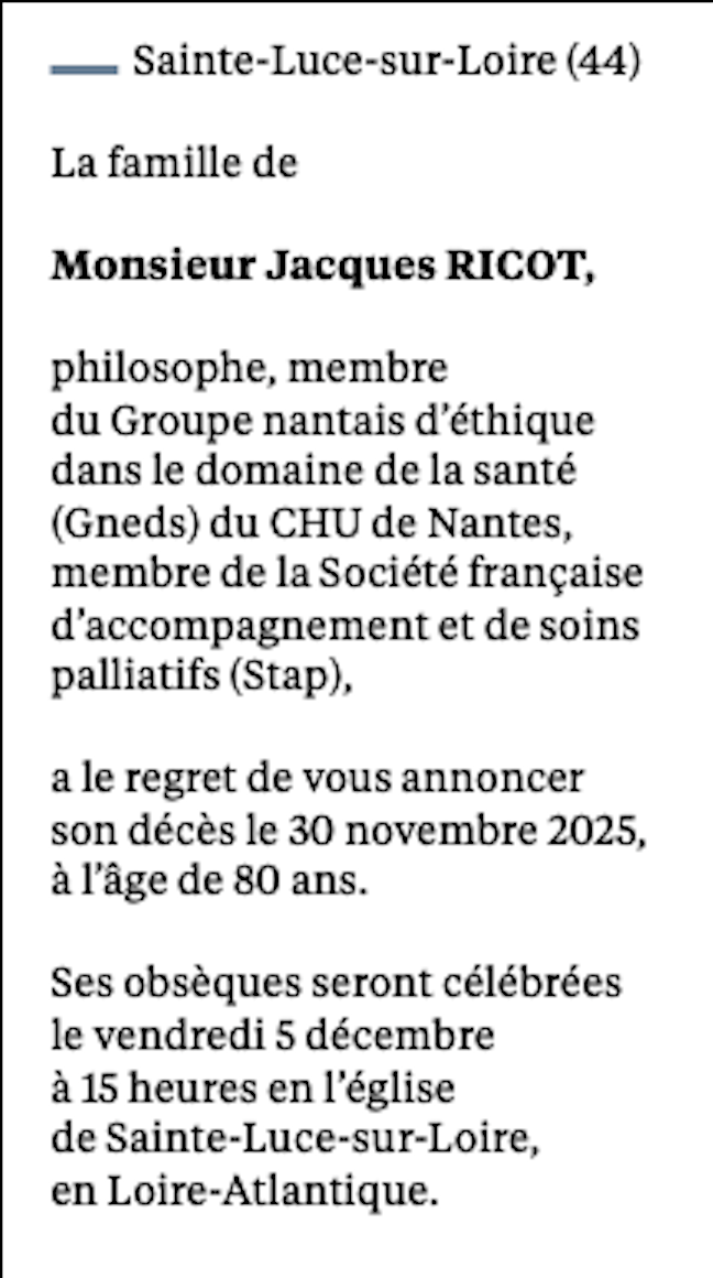 2025/11/30 – Le décès de notre ami philosophe Jacques Ricot | Georges ...